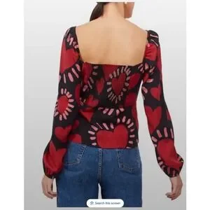 FARM Rio | Tops | Farm Rio Hearts Blouse S Square Neck Button Front ...